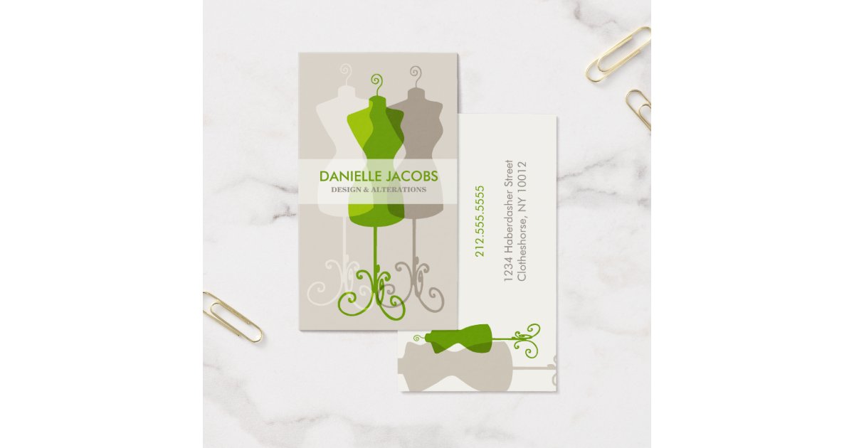 Dress Form Alteration & Fashion Design Card green | Zazzle