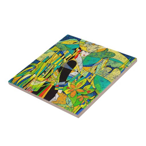 Dress Up Ping Hao oriental abstract painting art Tile | Zazzle
