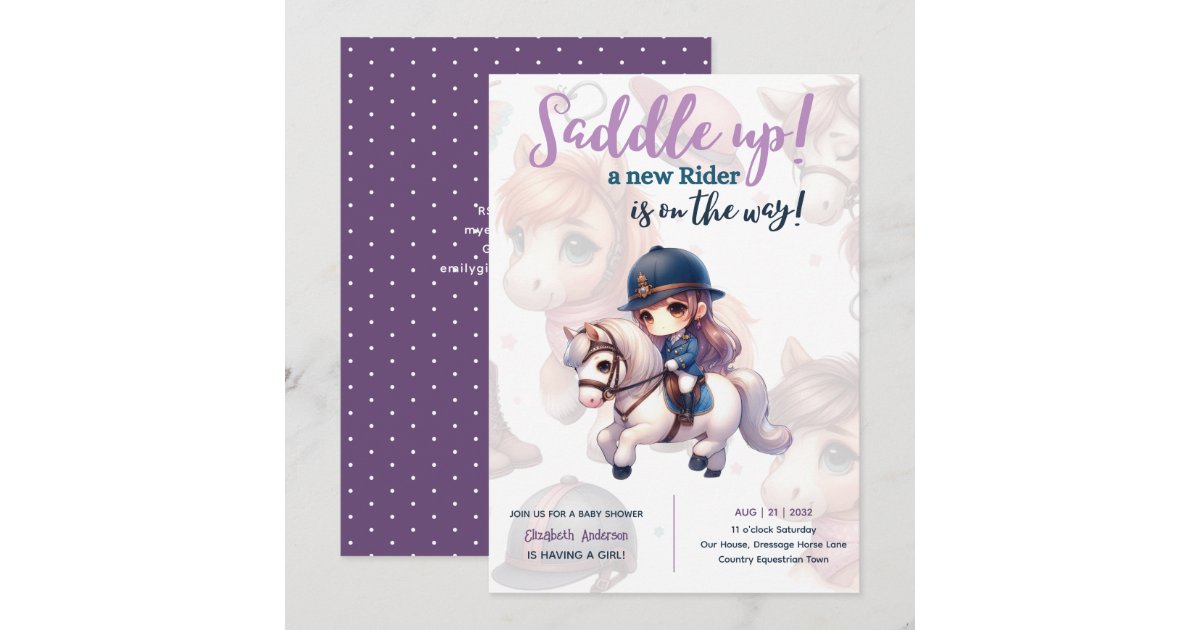Dressage Rider Baby Girl Shower Horse Rider on Way Invitation | Zazzle