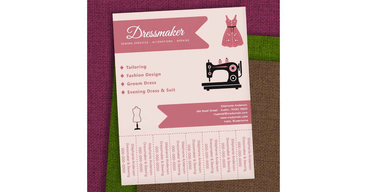Dressmaker Tear Off Strips Flyer | Zazzle