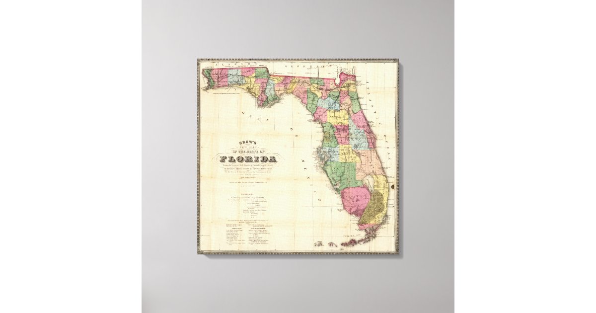 Drew's New Map Of The State Of Florida Canvas Print | Zazzle