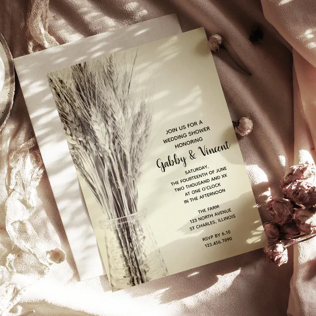 Dried Barley in Milk Bottle Farm Wedding Shower Invitation | Zazzle