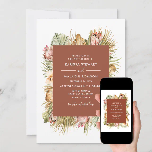Dried Botanicals Boho Palms Watercolor Wedding Invitation | Zazzle