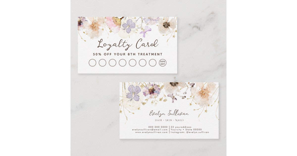 Dried flowers elegant loyalty card | Zazzle