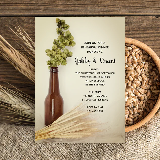 Dried Hops and Wheat Brewery Rehearsal Dinner Invitation | Zazzle