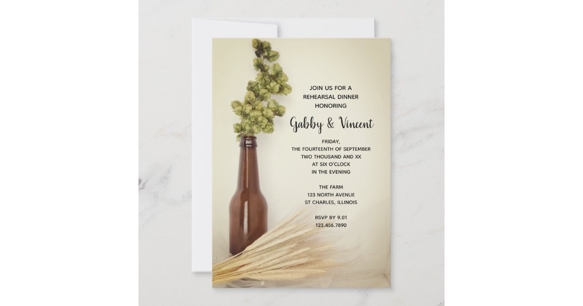 Dried Hops and Wheat Brewery Rehearsal Dinner Invitation | Zazzle
