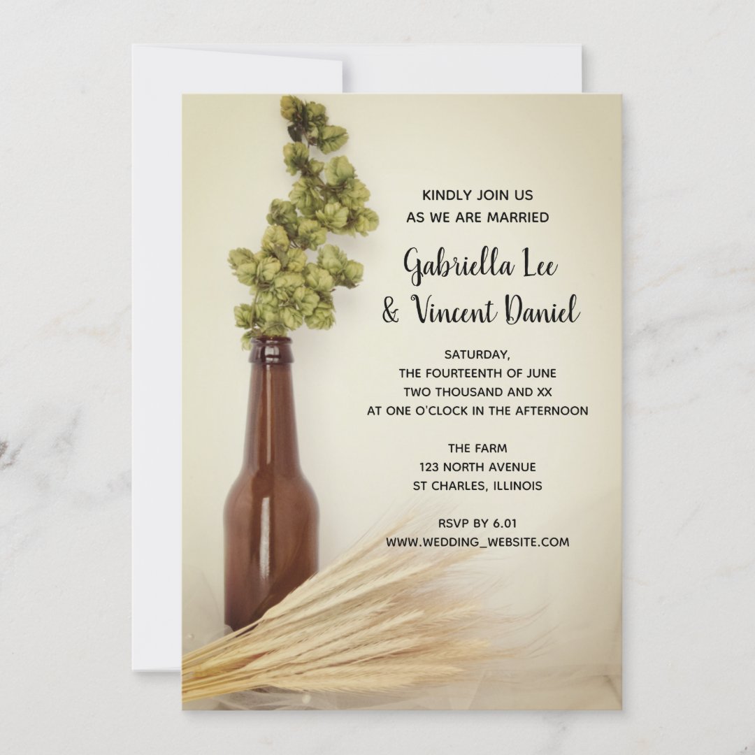 Dried Hops and Wheat Brewery Wedding Invitation | Zazzle