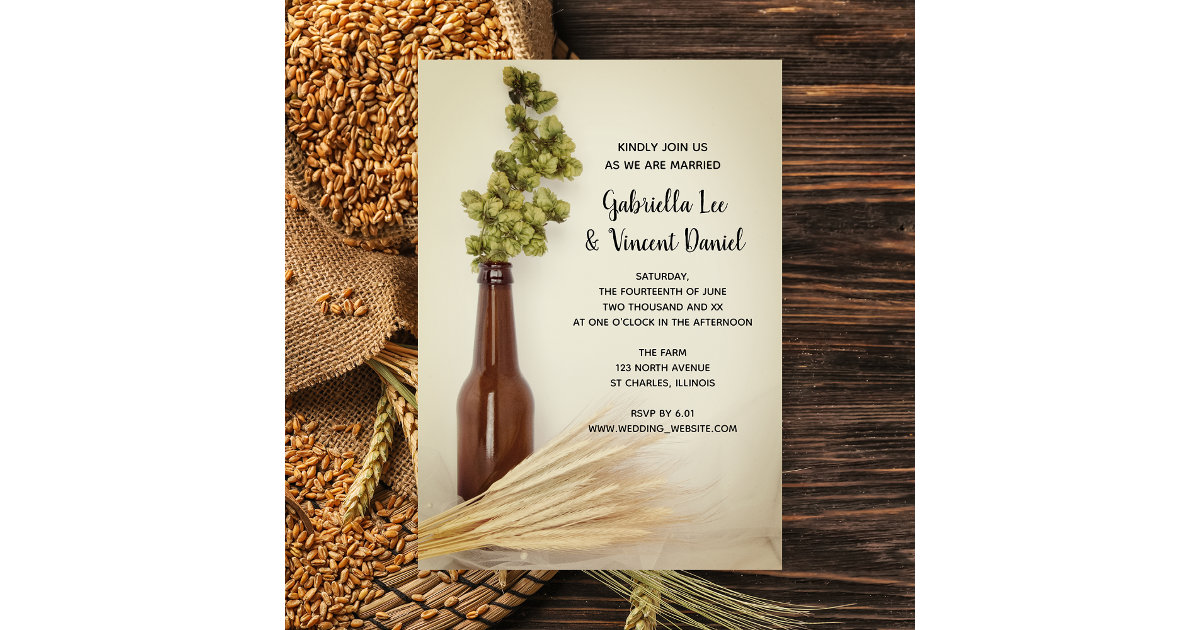 Dried Hops and Wheat Brewery Wedding Invitation | Zazzle