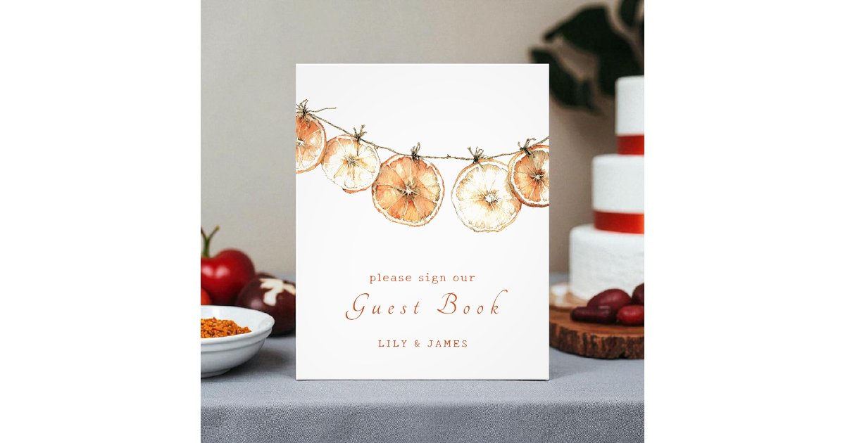 Dried Orange Garland Wedding Guest Book Sign | Zazzle