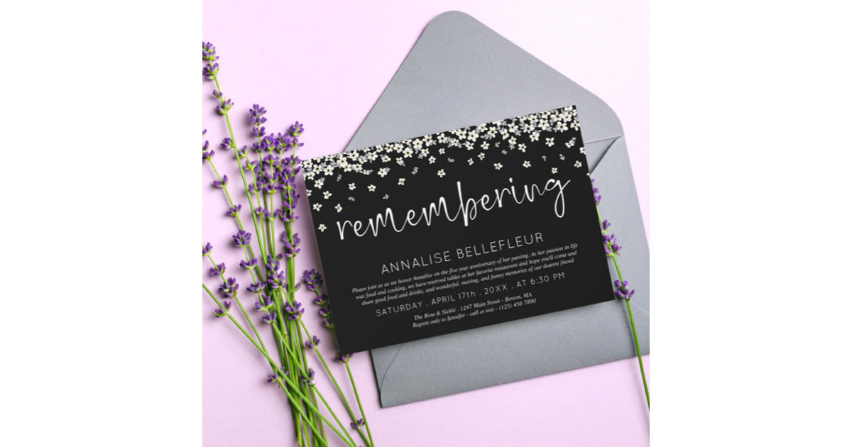 Drifting Flowers Remembering Death Anniversary Invitation | Zazzle