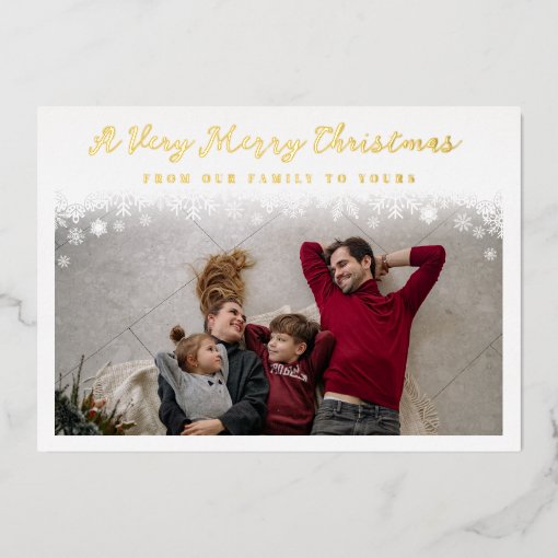 Drifting Snowflakes Very Merry Christmas Photo Foil Holiday Card | Zazzle