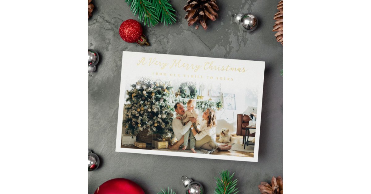 Drifting Snowflakes Very Merry Christmas Photo Foil Holiday Card | Zazzle