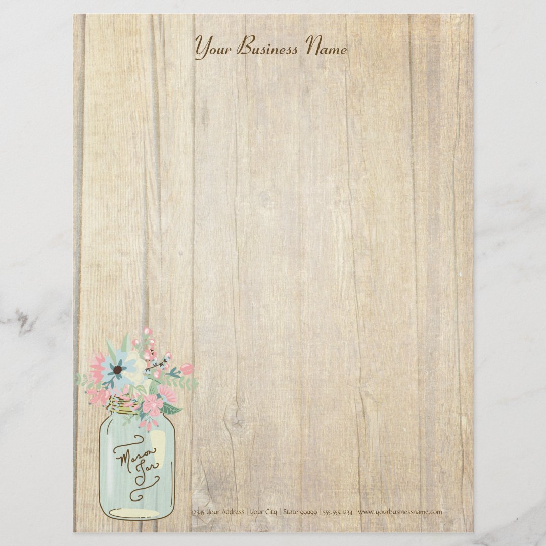 Driftwood Barn Wood Rustic Mason Jar Garden Floral Letterhead | Zazzle