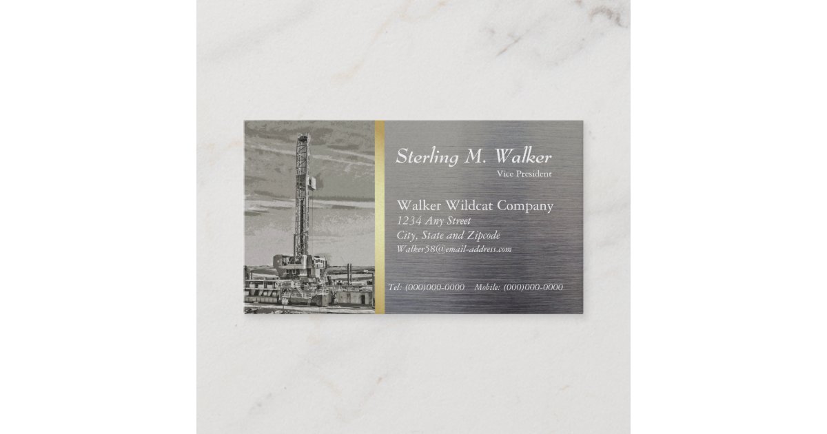 Drilling Rig on Metal Look Business Card | Zazzle