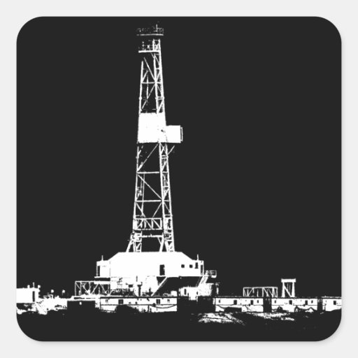 Drilling Rig Silhouette in the Bakken Square Sticker | Zazzle