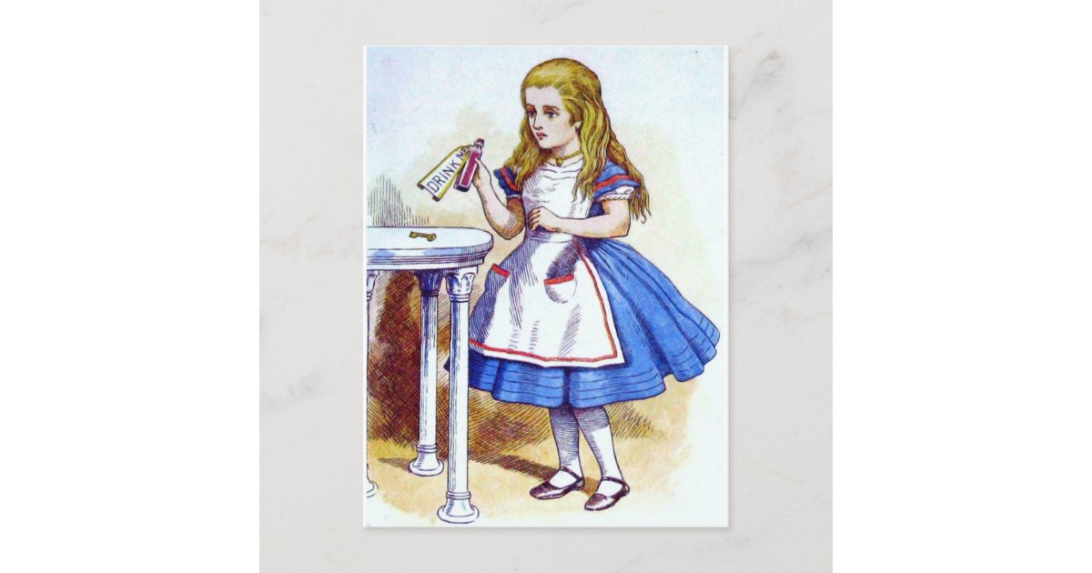 "Drink Me" Potion with Alice Postcard | Zazzle