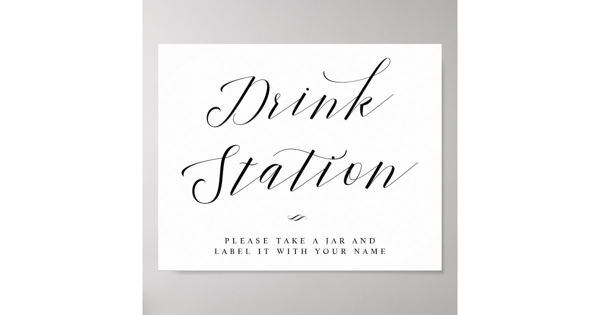 Drink Station Chic Calligraphy Script Wedding Sign | Zazzle