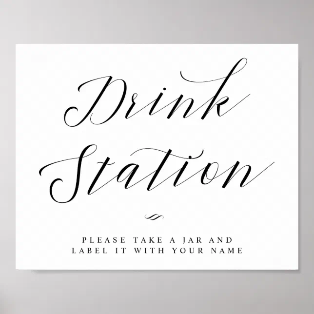 Drink Station Chic Calligraphy Script Wedding Sign | Zazzle
