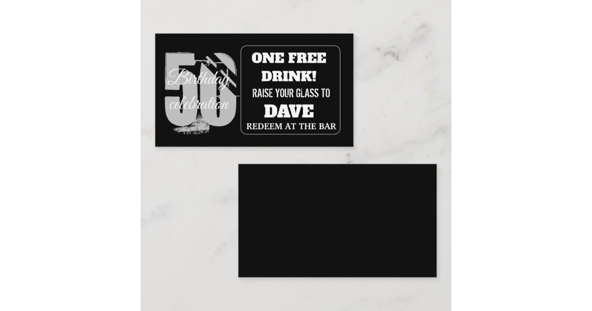 Drink Ticket Birthday Bar Token Personalised Card | Zazzle