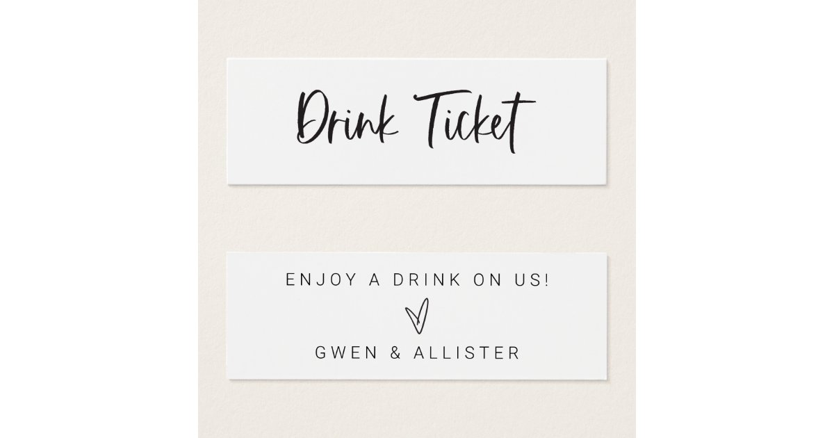 Drink Ticket Wedding Reception Bar Token Card | Zazzle