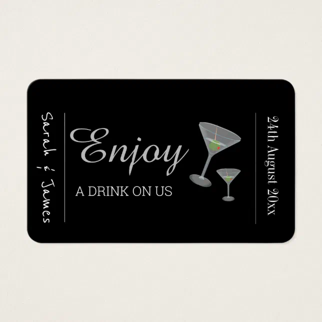Drink Ticket Wedding Reception Bar Token Card | Zazzle