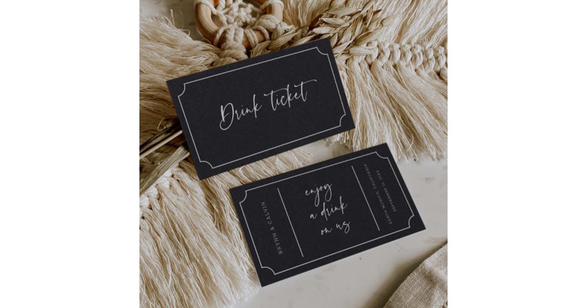 Drink Ticket Wedding Reception Bar Token Card B613 | Zazzle