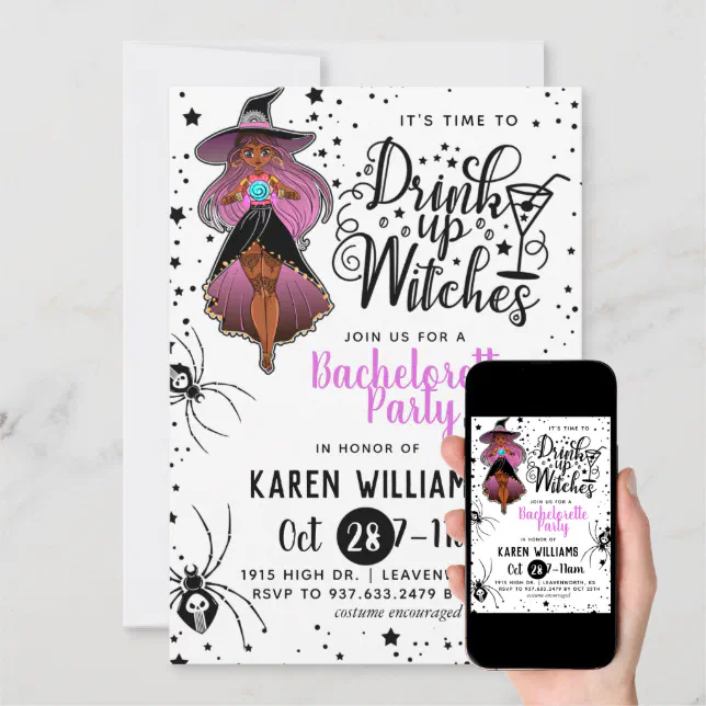 Drink Up Witches Halloween Bachelorette Party Invi Invitation | Zazzle