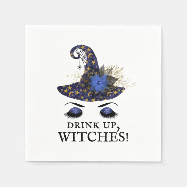 Drink Up Witches Halloween Blue Witch Hat Napkins | Zazzle