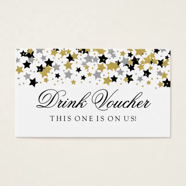 Drink Voucher Gold & Silver Glitter Stars Confetti | Zazzle