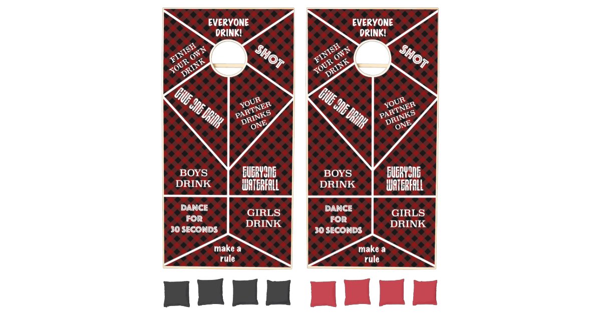 Drinking Game Red Plaid Cornhole Set | Zazzle