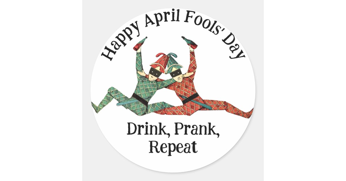 Drinking Jesters April Fools Day Classic Round Sticker | Zazzle