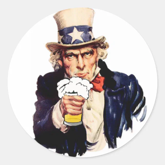 Drinking Uncle Sam Classic Round Sticker | Zazzle