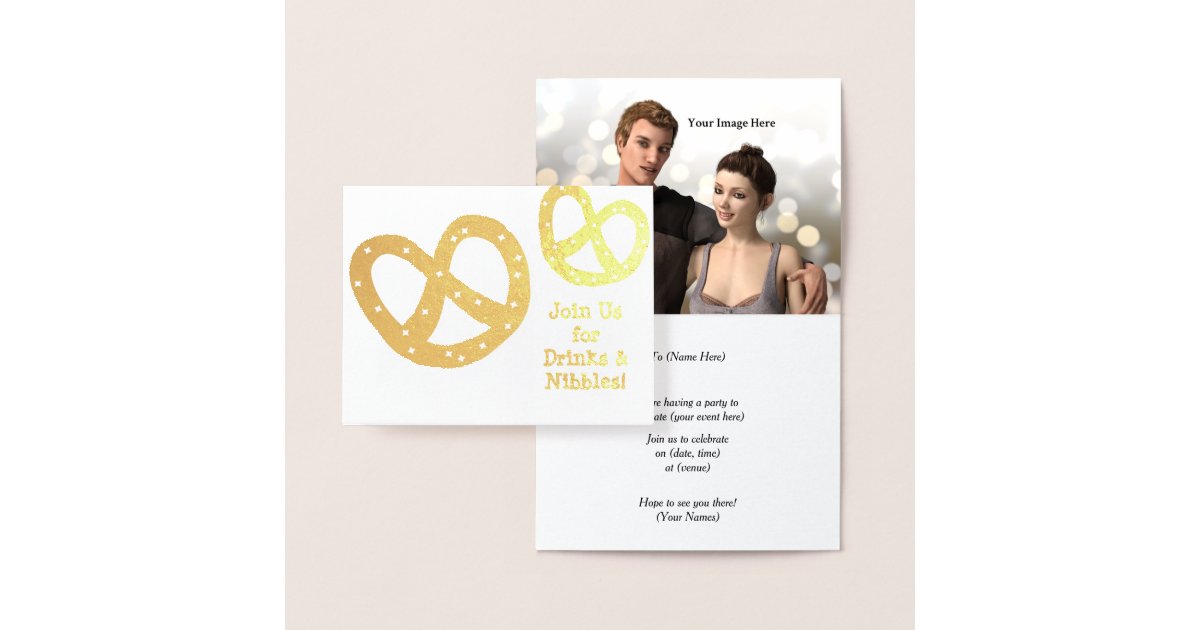 Drinks and Nibbles - Golden Pretzel - Customize Foil Card | Zazzle