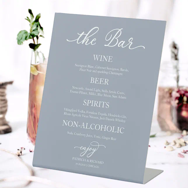 Drinks Bar Elegant Dusty Blue Wedding Sign | Zazzle