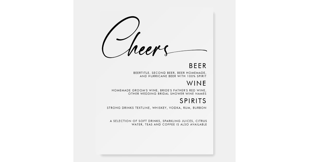 Drinks Bar Sign Modern Stylish Typography Cheers | Zazzle