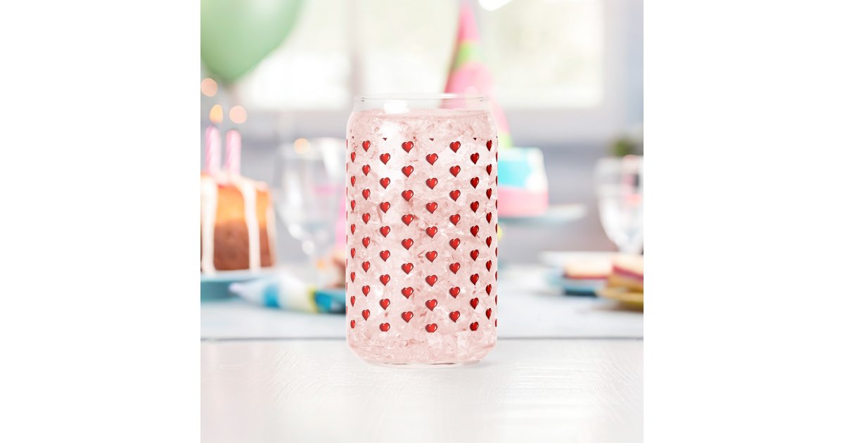 Drinkware Set Love Red Hearts Can Glass | Zazzle