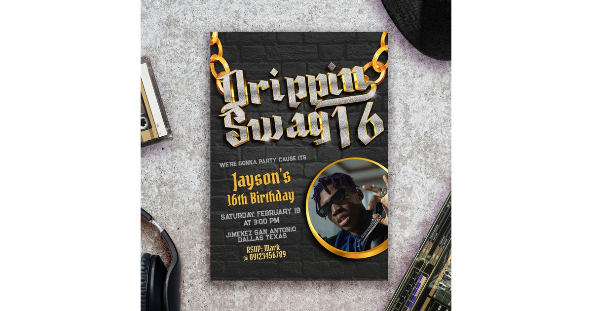 Drippin Swag 16 with Photo Invitation | Zazzle