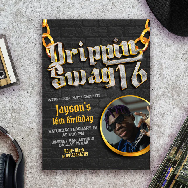 Drippin Swag 16 with Photo Invitation | Zazzle