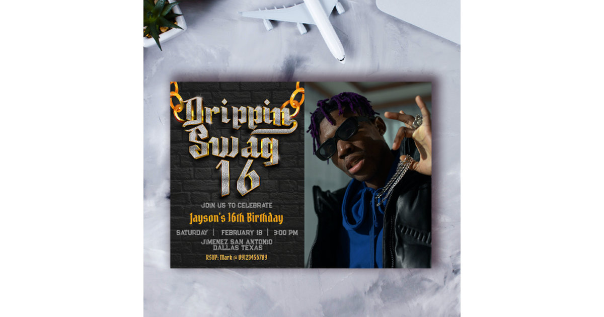 Drippin Swag 16 with Photo Landscape Invitation | Zazzle