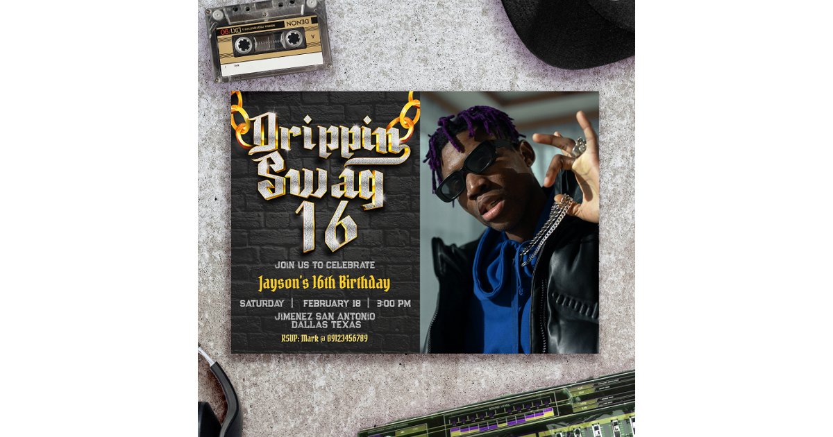 Drippin Swag 16 with Photo Landscape Invitation | Zazzle