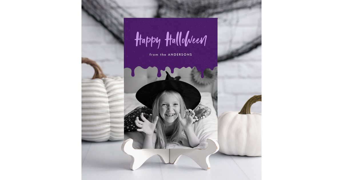 Dripping Blood Purple Halloween Photo Card | Zazzle