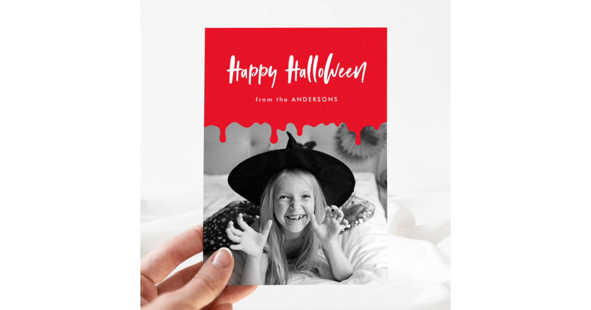 Dripping Blood Red Halloween Photo Card | Zazzle