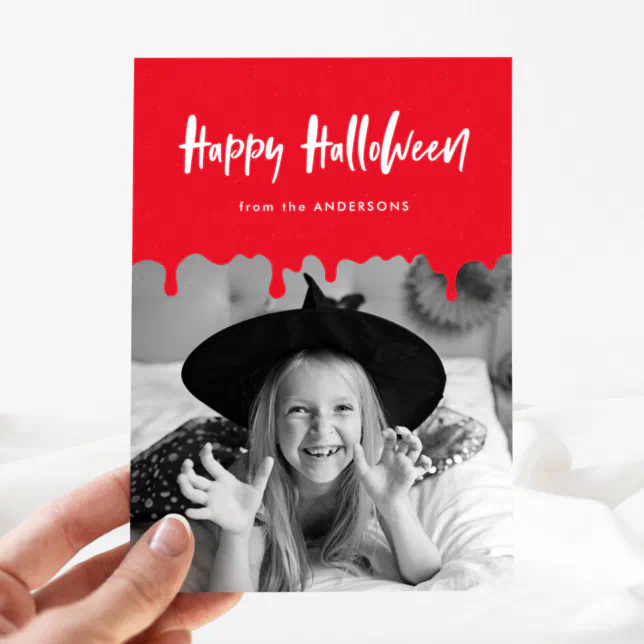 Dripping Blood Red Halloween Photo Card | Zazzle