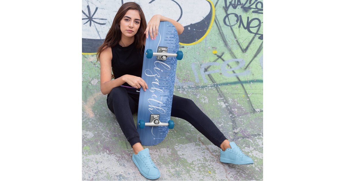 Dripping Blue Glitter Personalized Skateboard | Zazzle