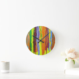 Dripping Colors Abstract Art Design Gifts Round Clock | Zazzle