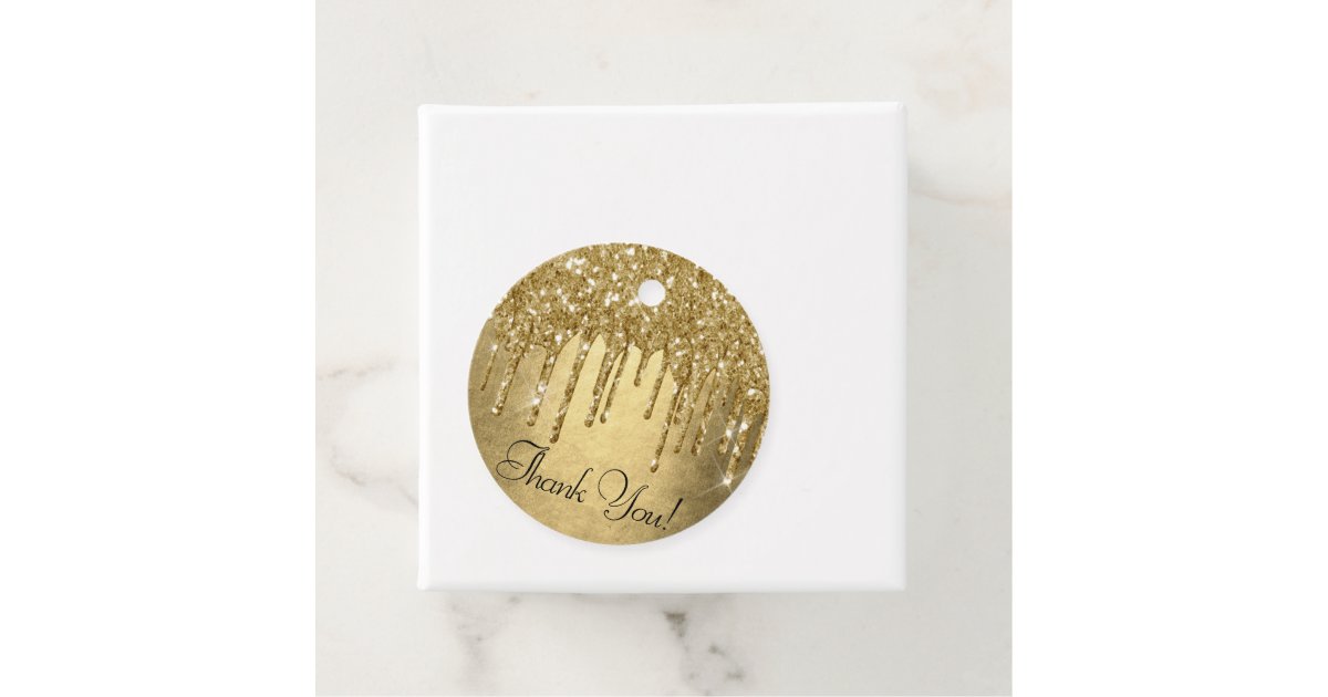 Dripping Gold Glitter | Faux Metallic Thank You Favor Tags | Zazzle
