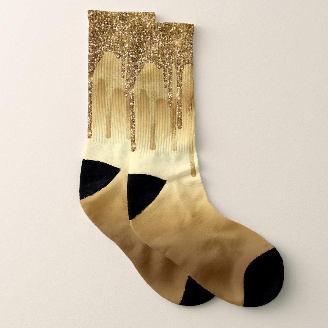Dripping Gold Paint Glitter Accents Sparkly Socks | Zazzle