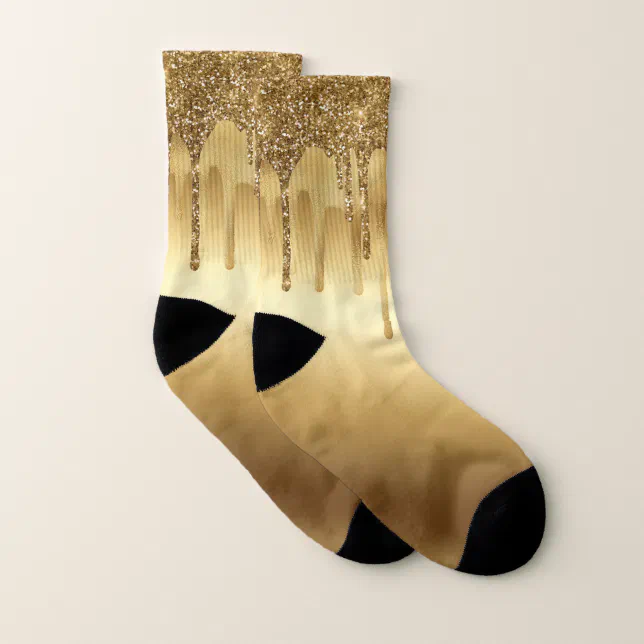 Dripping Gold Paint Glitter Accents Sparkly Socks | Zazzle