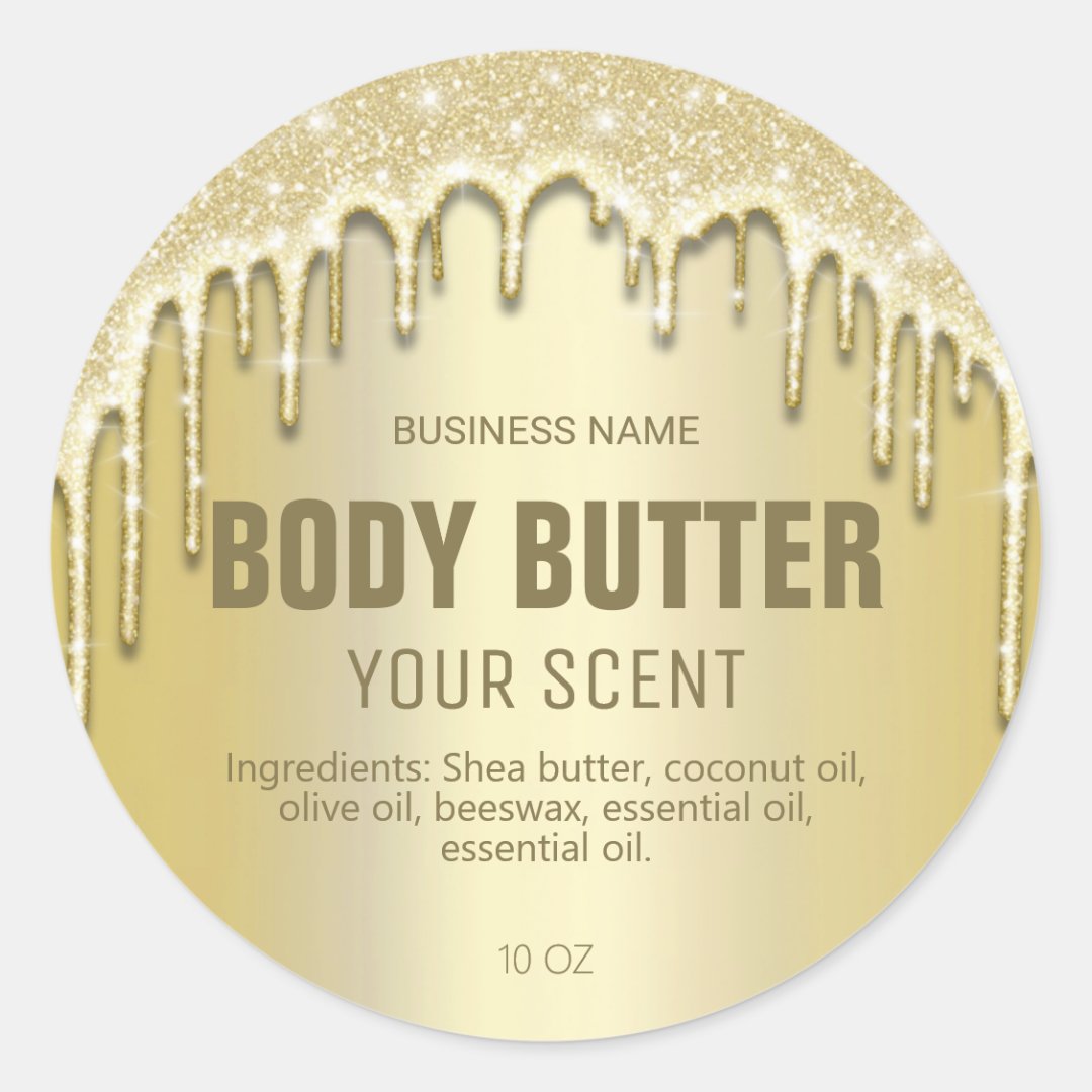 Dripping Gold Shimmer Body Butter Labels | Zazzle