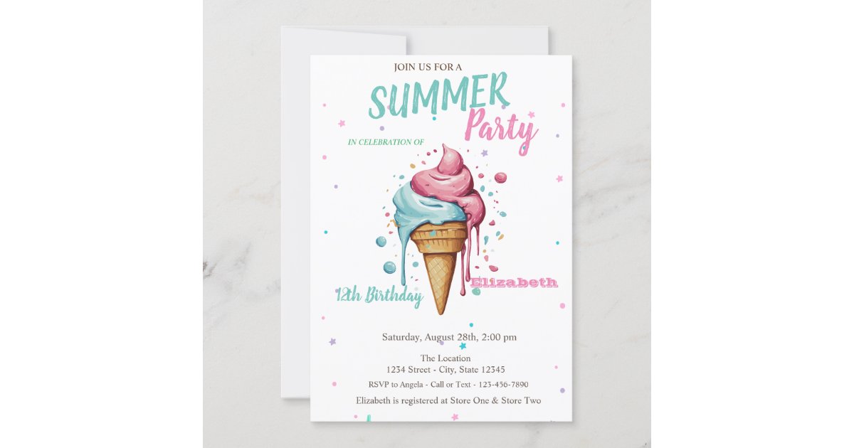 Dripping Ice cream Summer Birthday Invitation | Zazzle